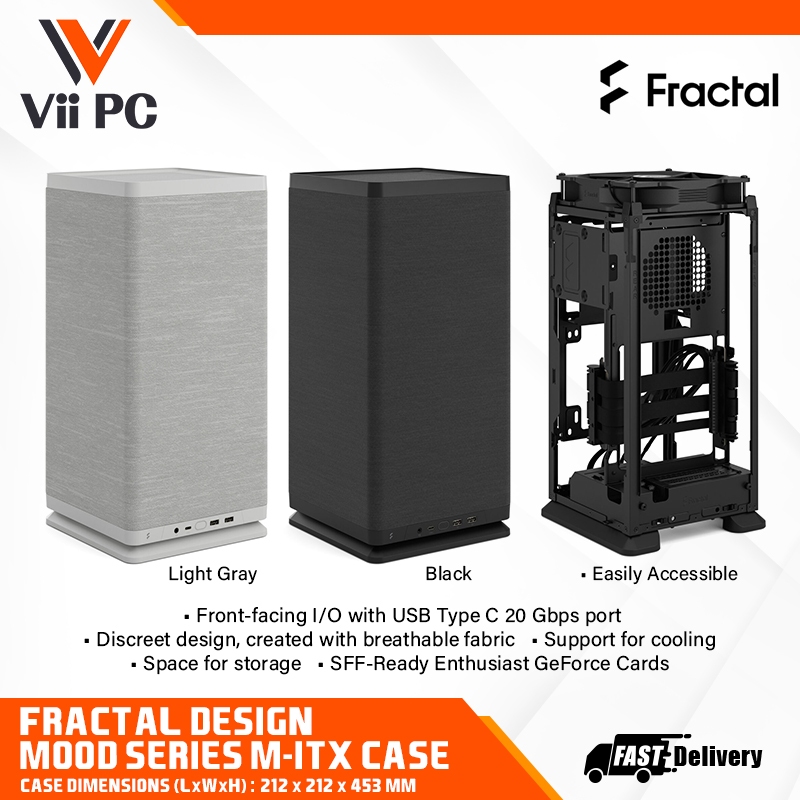 FRACTAL DESIGN MOOD LIGHT GREY AND BLACK COLOR ITX CASE SUPPORT SFX ...