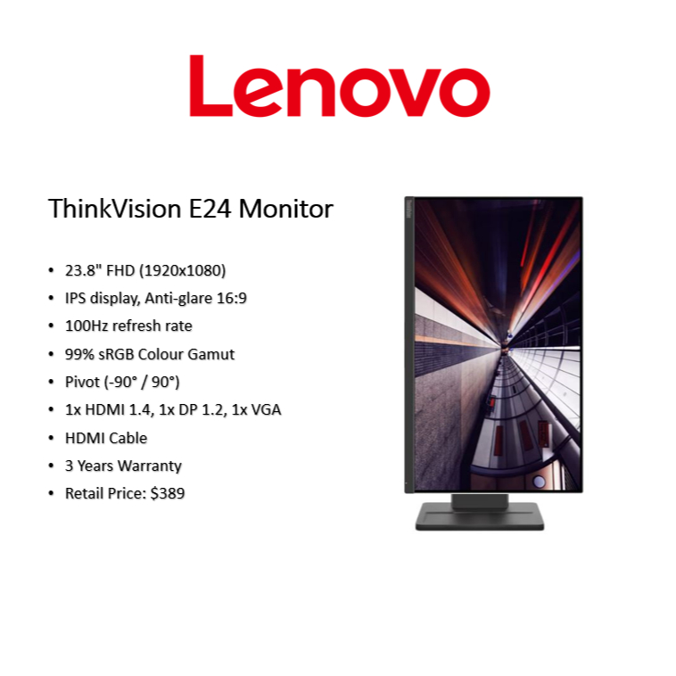 Brand New| Lenovo ThinkVision E24-30 23.8" Monitor | Can pivot 90 ...