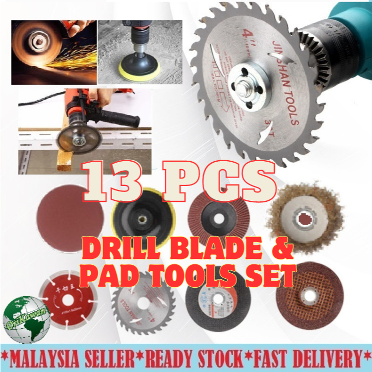 13PCS Convertible Drill Tools Set Cutting Disc Polishing Blade Angle ...