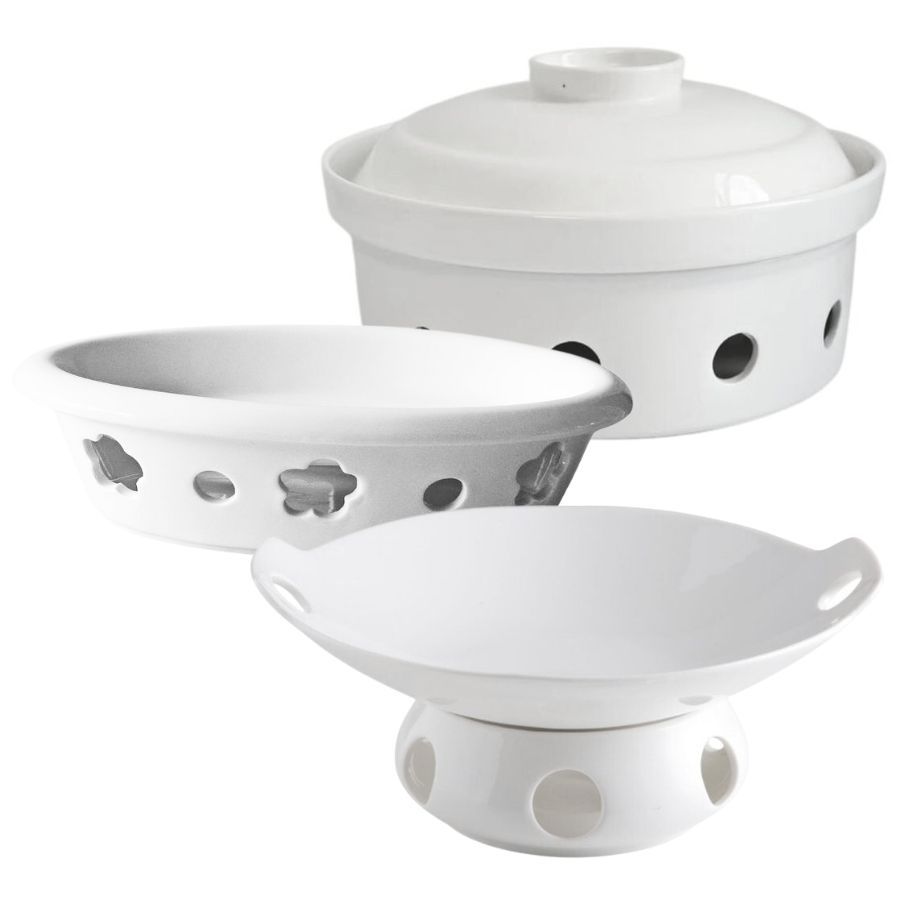 WHITE CERAMIC WOK WITH MINI STOVE BASE FOOD WARMER | Shopee Singapore
