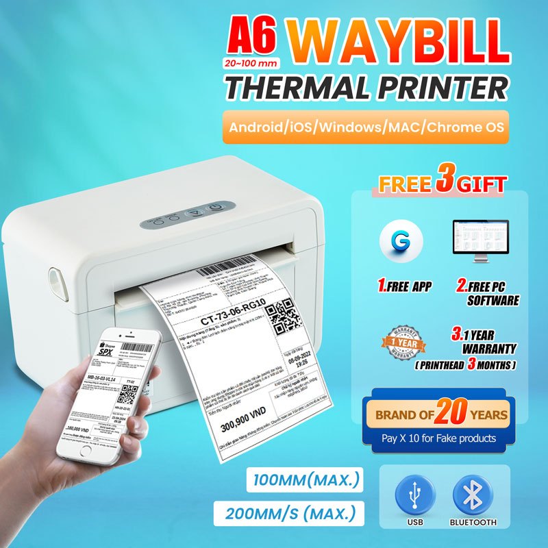 Thermal Printer Bluetooth Waybill Barcode Shipping Label Consignment ...