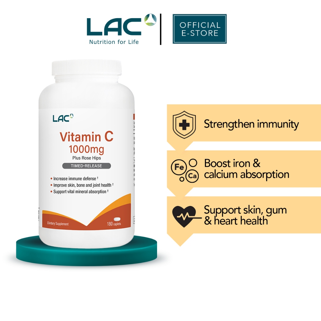 [LAC VITAMINS] Vitamin C 1000mg Plus Rose Hips Timed-Release (180 ...