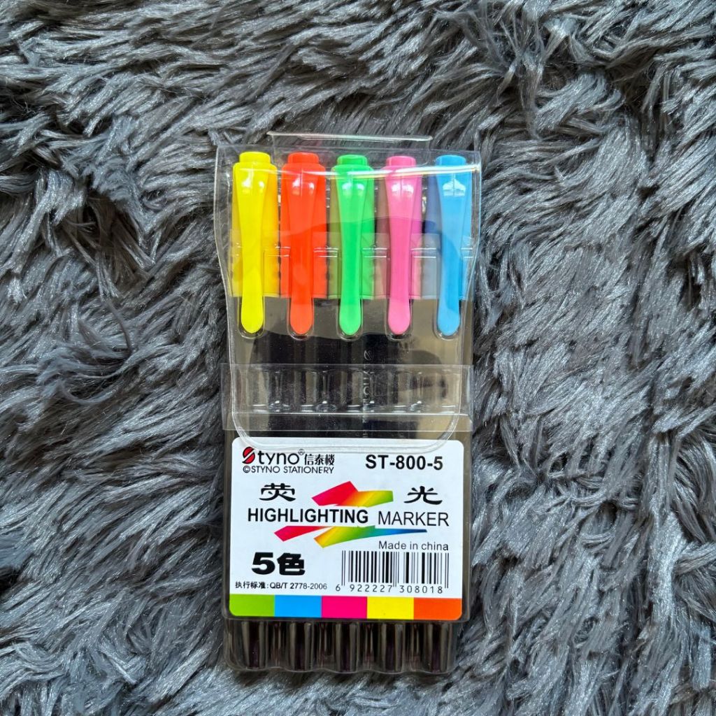 Styno 5-Color Highlighter Marker Set: Bright and Bold Fluorescent ...