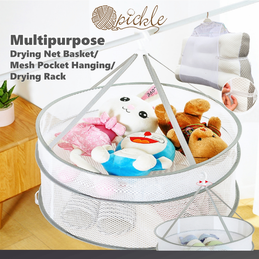 Hanging Drying Rack Drying Net Basket Mesh Pocket Multipurpose Laundry ...
