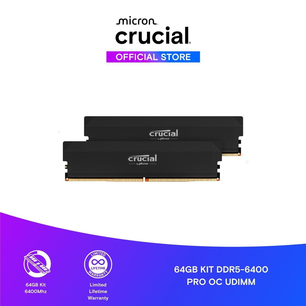 Crucial Pro DDR5-6400 64GB Kit (32GBx2) UDIMM: OC Gaming Memory Black ...