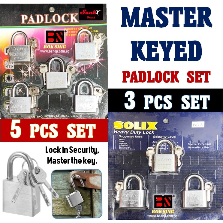 SANKI MASTER KEY PADLOCK SET- 3PCS / 5PCS SET- SHORT SHANK (KEY ALIKE ...