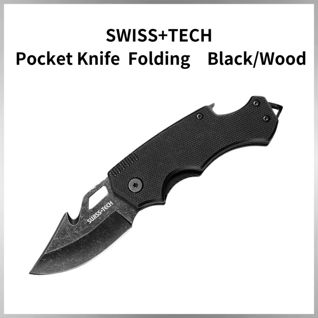 SWISS+TECH Knife Pocket Knife Folding Natural Wood Handle Tactical ...