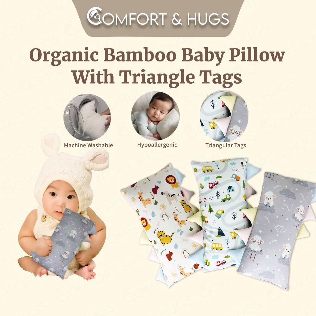 Comfort & Hugs Bed Time Buddy Organic Bamboo Hypoallergenic Baby Pillow ...
