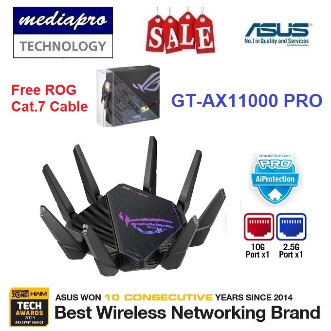 ASUS ROG Rapture GT-AX11000 PRO Tri-Band WiFi 6Gaming Router, 10G & 2 ...