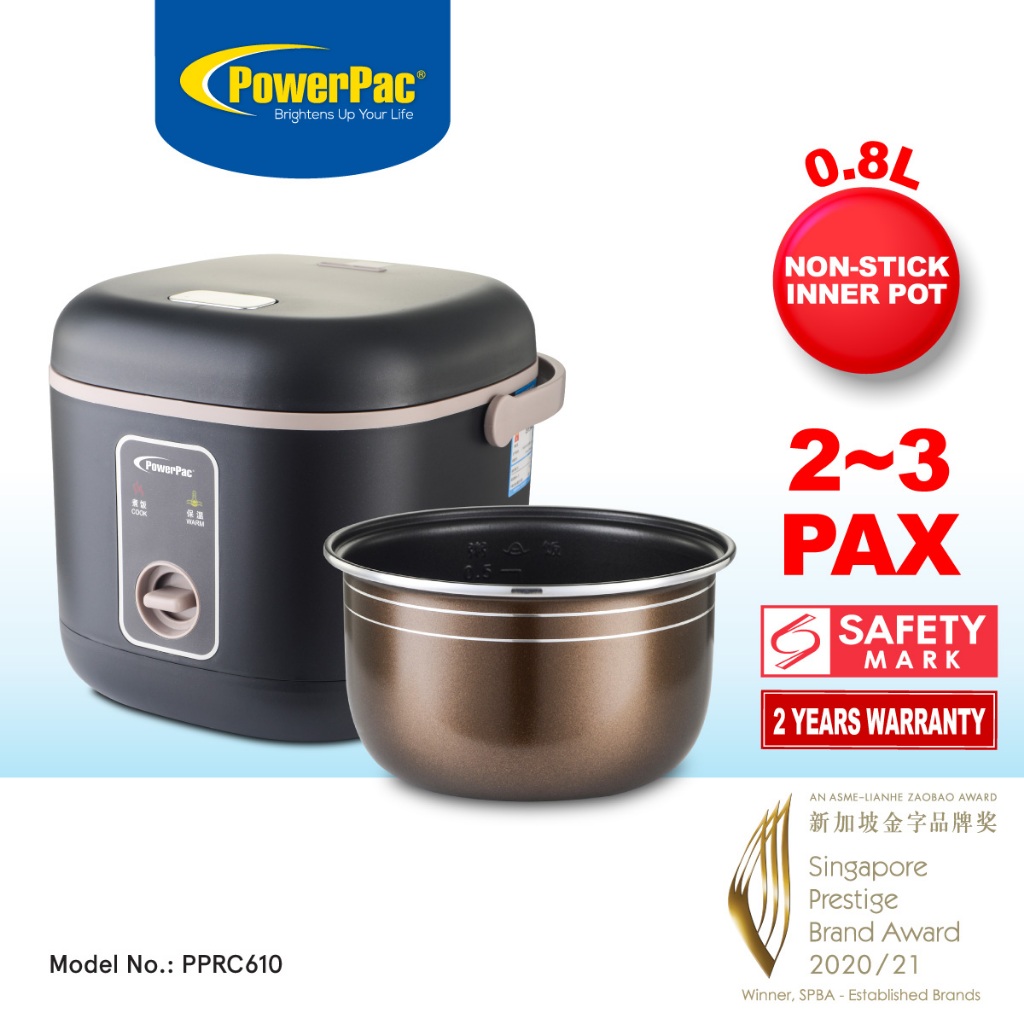 PowerPac Rice Cooker 0.8L with Steamer & non-stick Inner Pot (PPRC610 ...