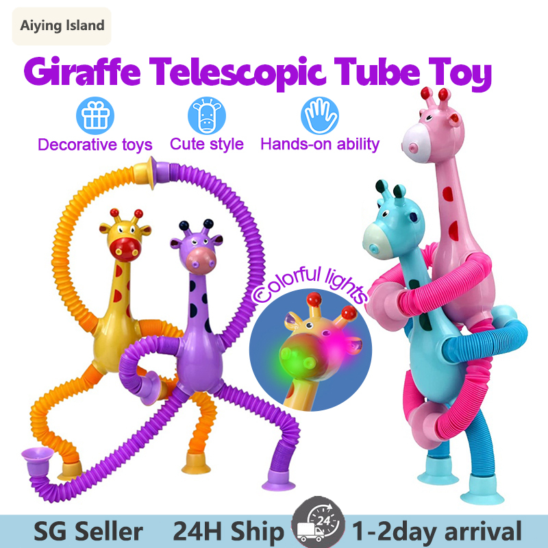 Retractable Pop Tube Giraffe Toy With Lights Children Funny Giraffe Pop ...