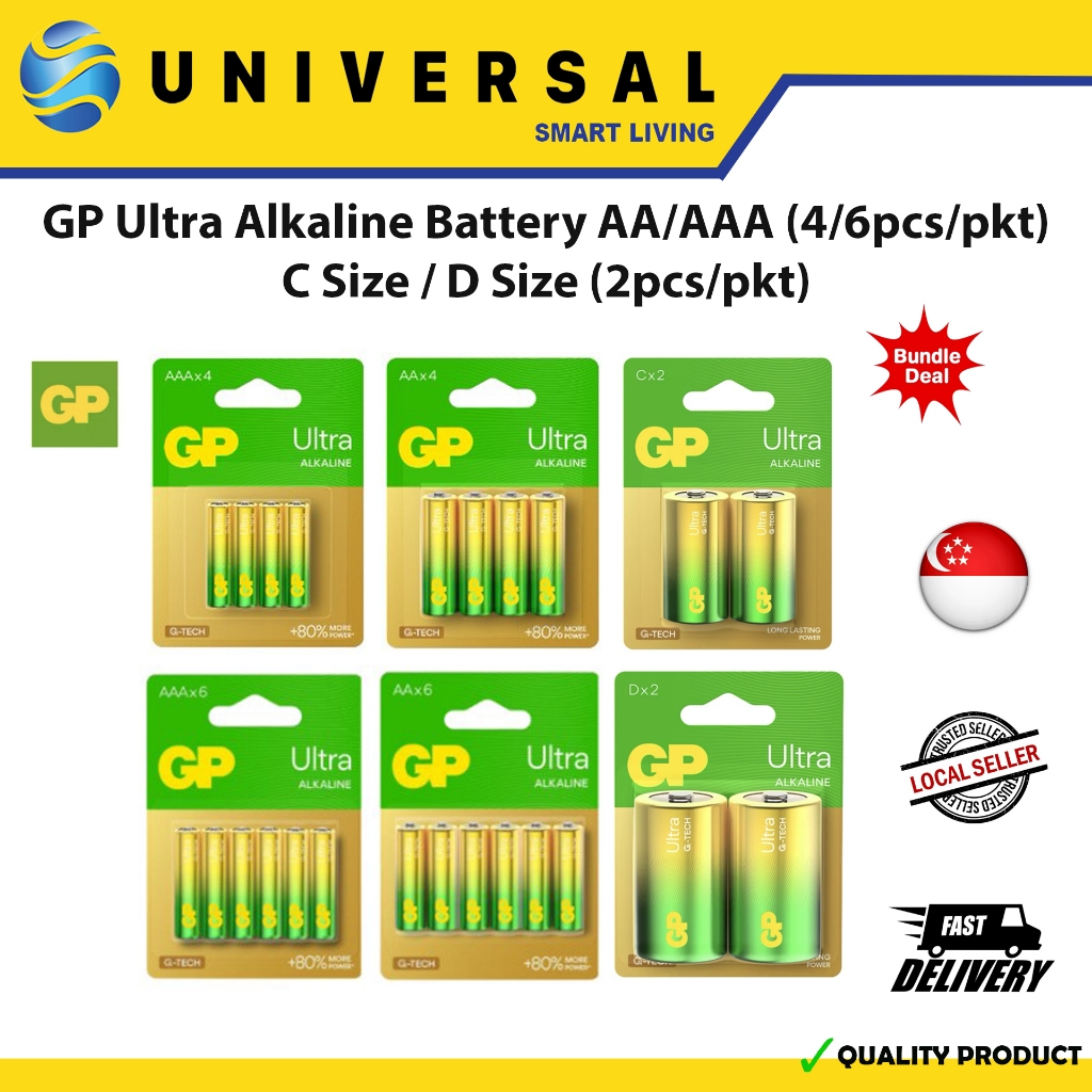[SG SHOP SELLER] GP Ultra Alkaline Battery AA/AAA (4/6pcs/pkt) C Size ...