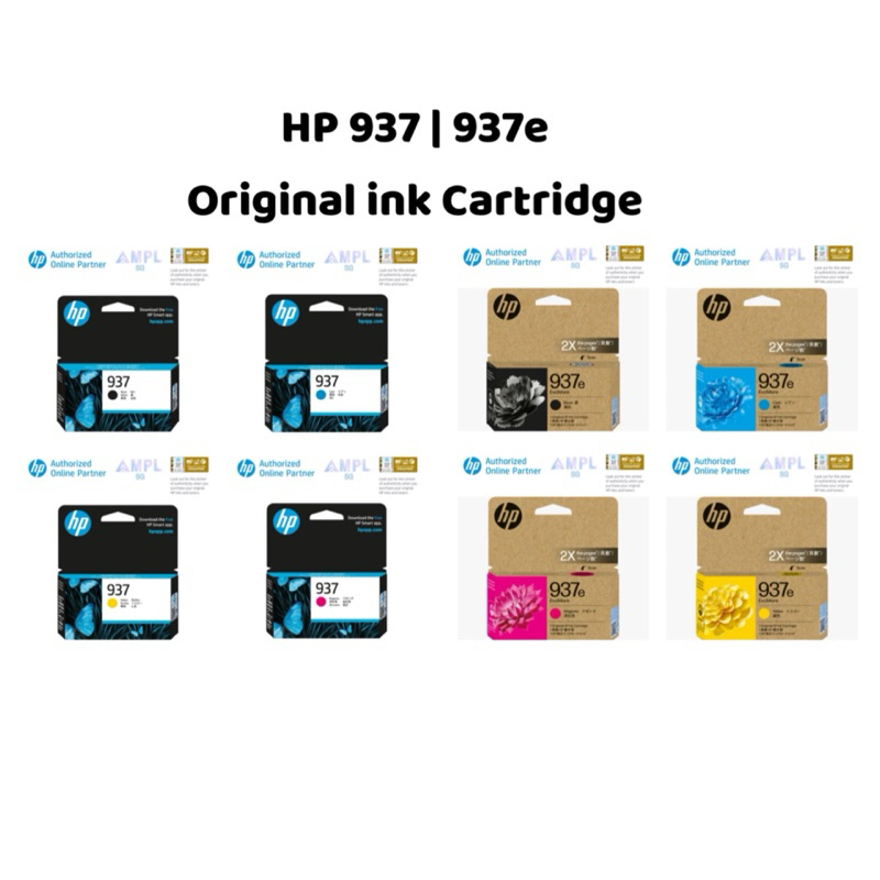 Genuine HP 937 HP 937e | Black, Cyan, Magenta, Yellow Original Ink Cartridges | HP 9120e 9130e ...