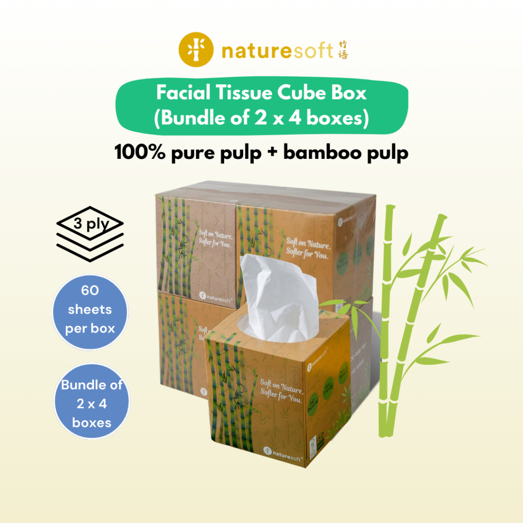[Bundle of 2 x 4 Boxes] Premium Bamboo Facial Tissue Cube Box - 3ply ...