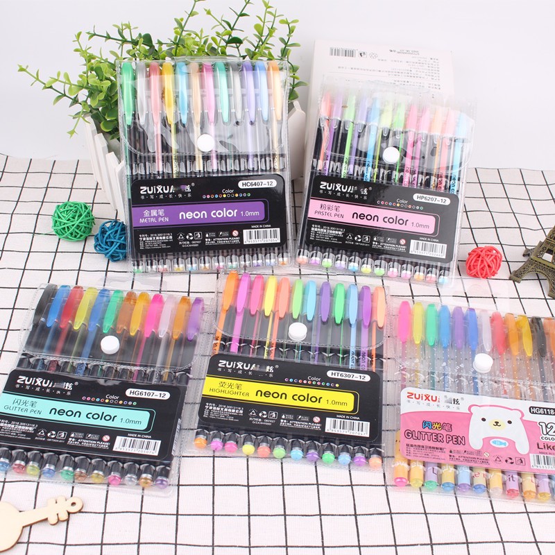 Glitter Pen 12 Color Set Metal Neon Color for Journals Drawing Painting ...