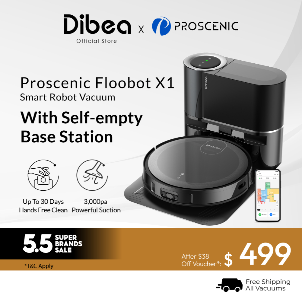 Dibea x Proscenic Floobot X1 Auto Self-Empty Robot Vacuum Cleaner | Sonic Mop & Sweep | 3000Pa ...