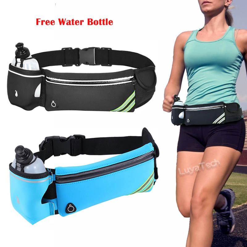 Running Belt with Water Bottle Hydration Pouch Fanny Pack Reflective ...