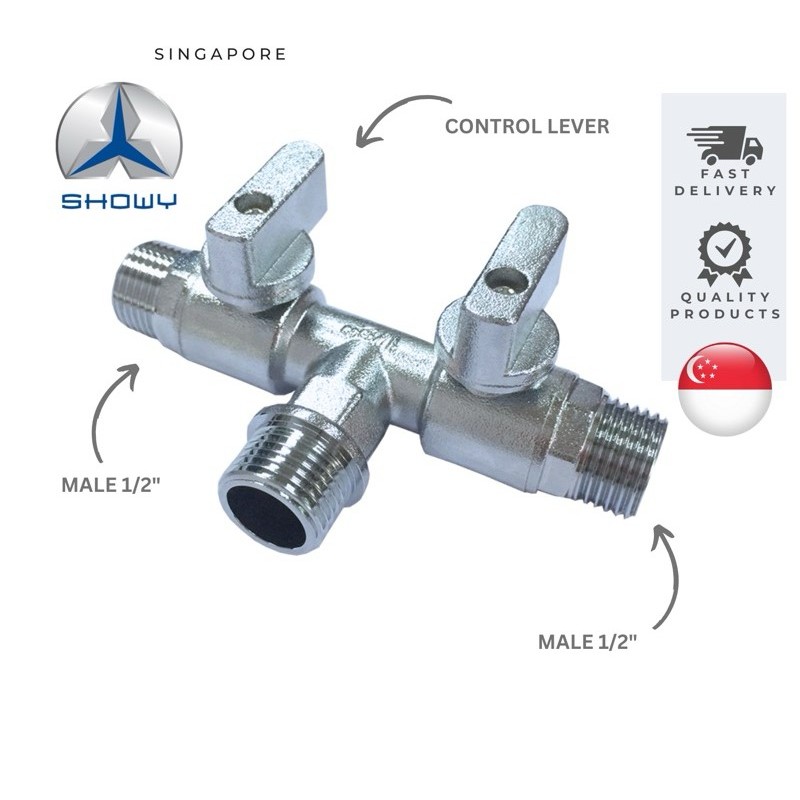 Showy 2-Way Stopcock / Toilet Stop Valve 1/2"M x 1/2"M x 1/2"M "T" Ball ...