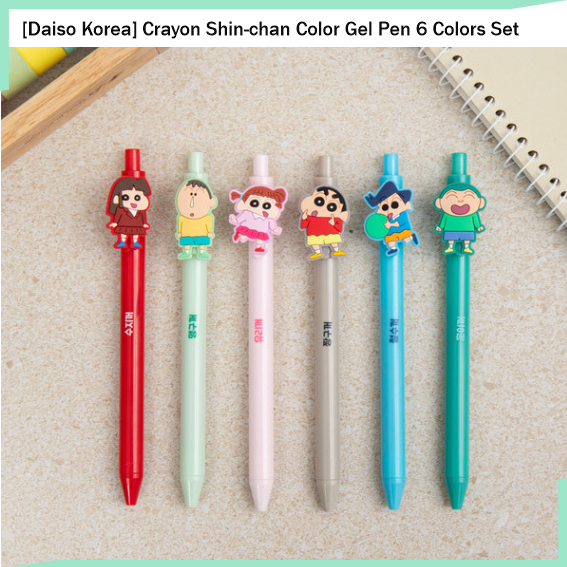 [Daiso Korea] Crayon Shin-chan Color Gel Pen 6 Colors Set Ballpoint Pen ...