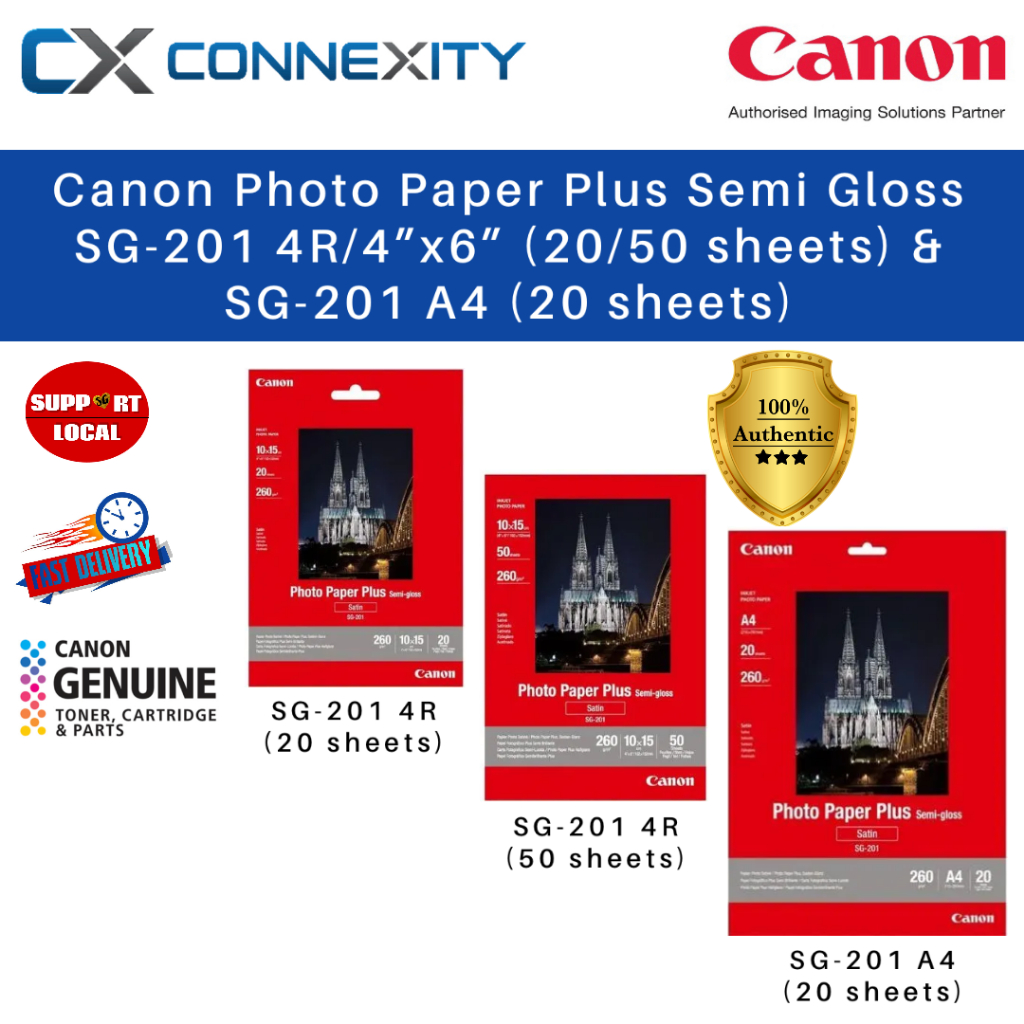 Canon SG-201 A4 Semi Glossy Photo Paper Plus (20 Sheets) Satin Photo ...