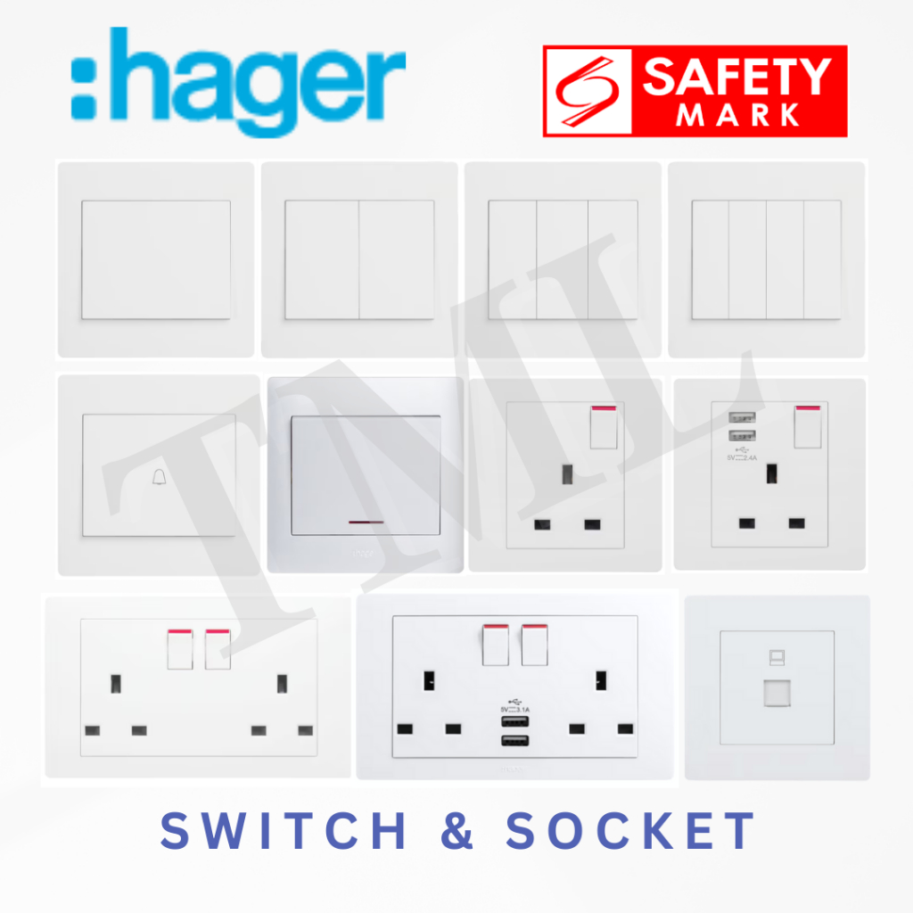 Hager Muse Switch Socket 1Gang 2Gang 3Gang 4Gang 20A Heater Bell TML ...