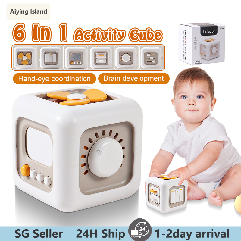 【SG】6 in 1 Montessori Cube Toys Sensory Busy Board Baby Practice Skills ...