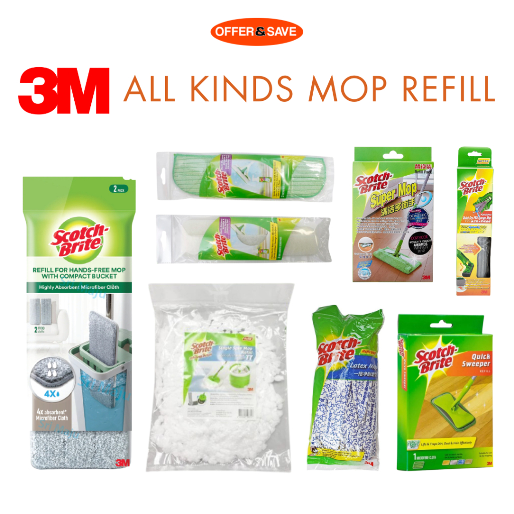 3M Mop Refill Flat Mop/Spin Mop/W3/String Mop/Latex Mop/Quick Sweeper ...