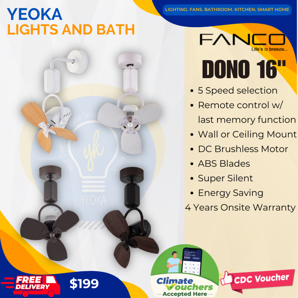 [YEOKA LIGHTS AND BATH] FANCO DONO CORNER FAN 16 Inch Perfect Silent DC ...