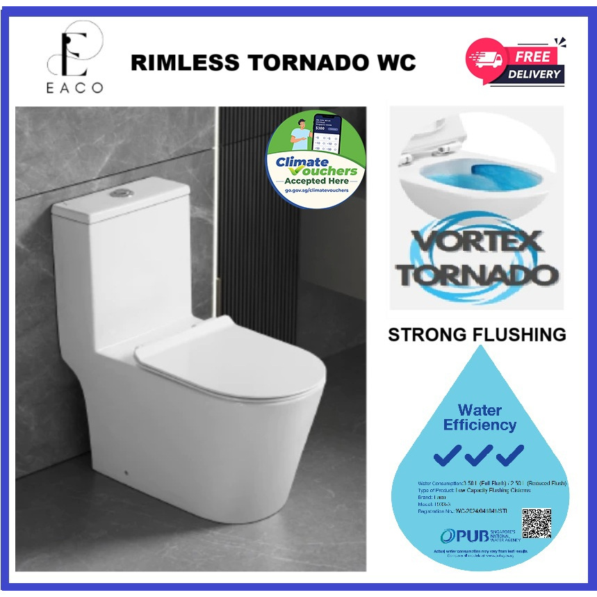 EACO T933 RIMLESS TORNADO FLUSH TOILET BOWL | Shopee Singapore