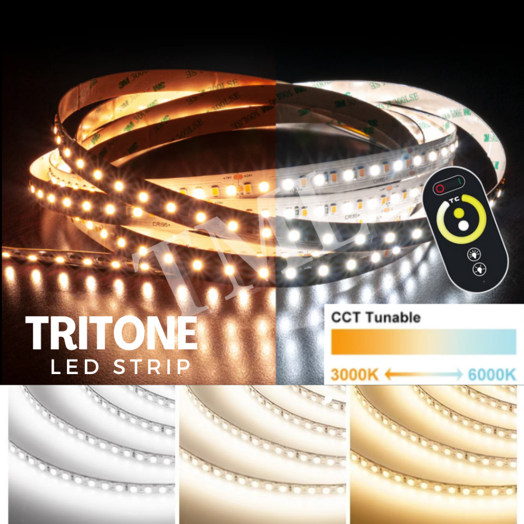 CCT Tritone 2835 LED Strip Light 3tone Dimmable 5meters Remote Control ...