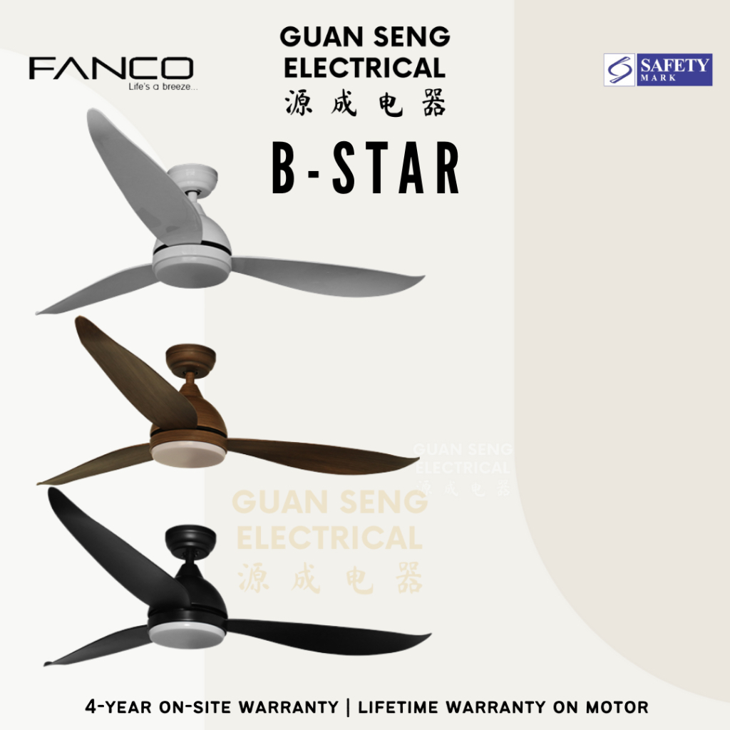 FANCO B-Star 36" 46" 52" DC Motor Ceiling Fan with 3 Tone LED Light Kit ...