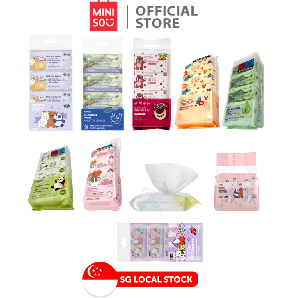 Miniso Wet Wipes (BT-21 Mini Wipes/We Bare Bears 4.0/Aloe/China Panda ...