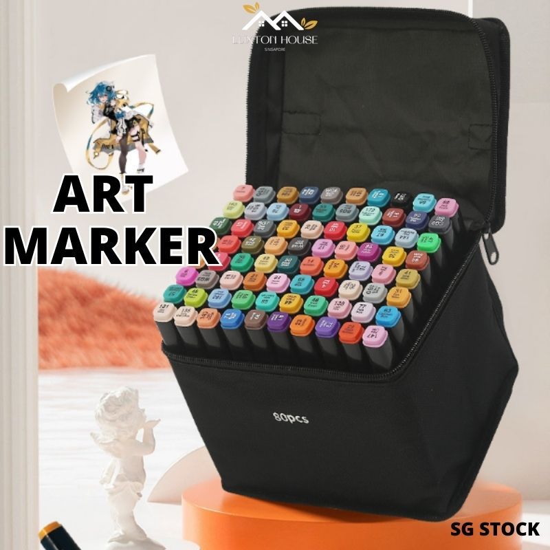 {SG} Art Marker Set 60/80 Colors Marker Pens with Dual Tips Zipper ...
