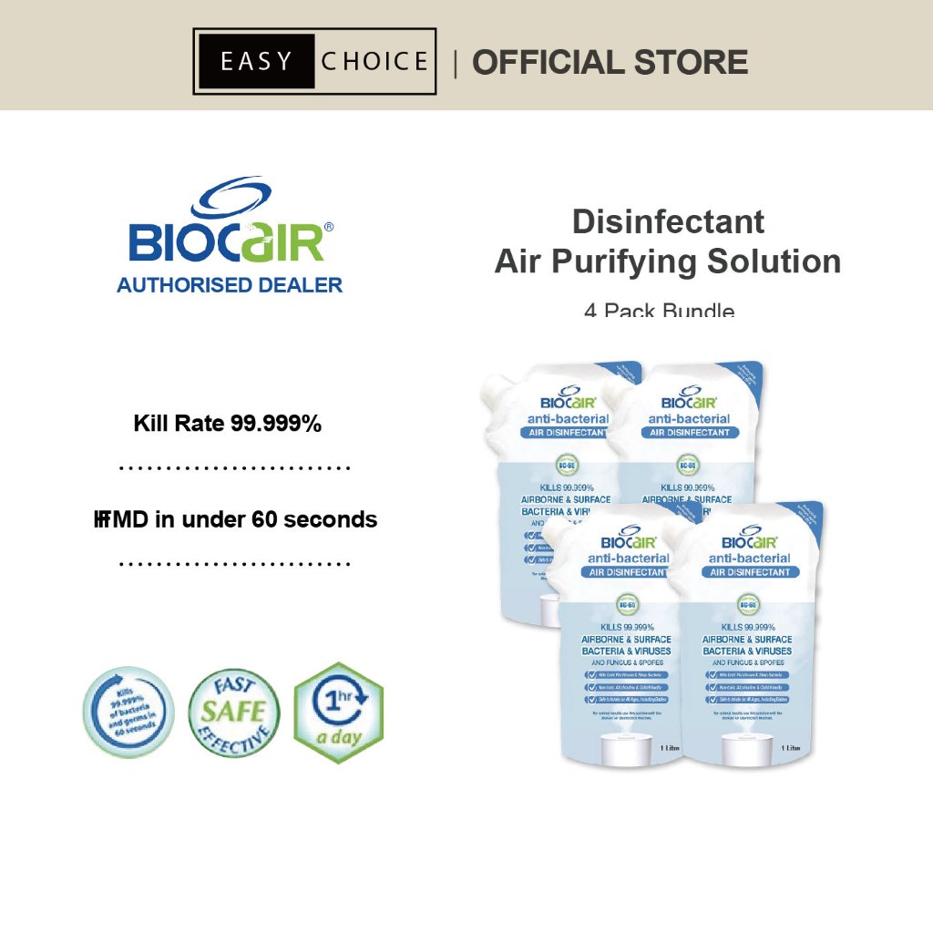 Biocair 4-Pack Disinfectant Air Purifying Solution Bundle | Shopee ...