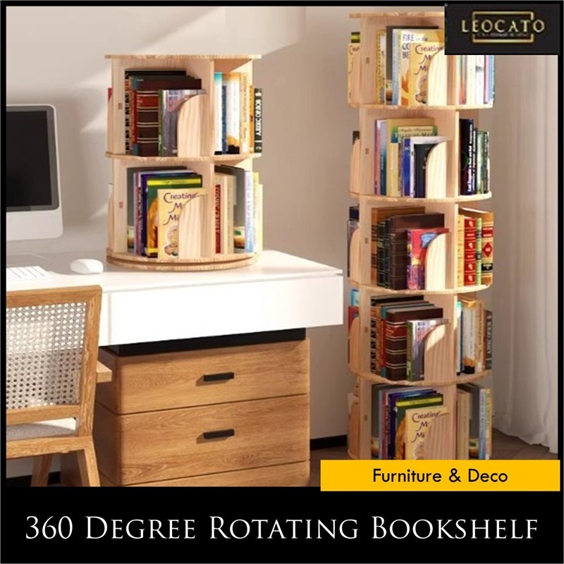 [SG SELLER] Elegant Rotatable Bookshelf - 360-Degree Solid Wood ...