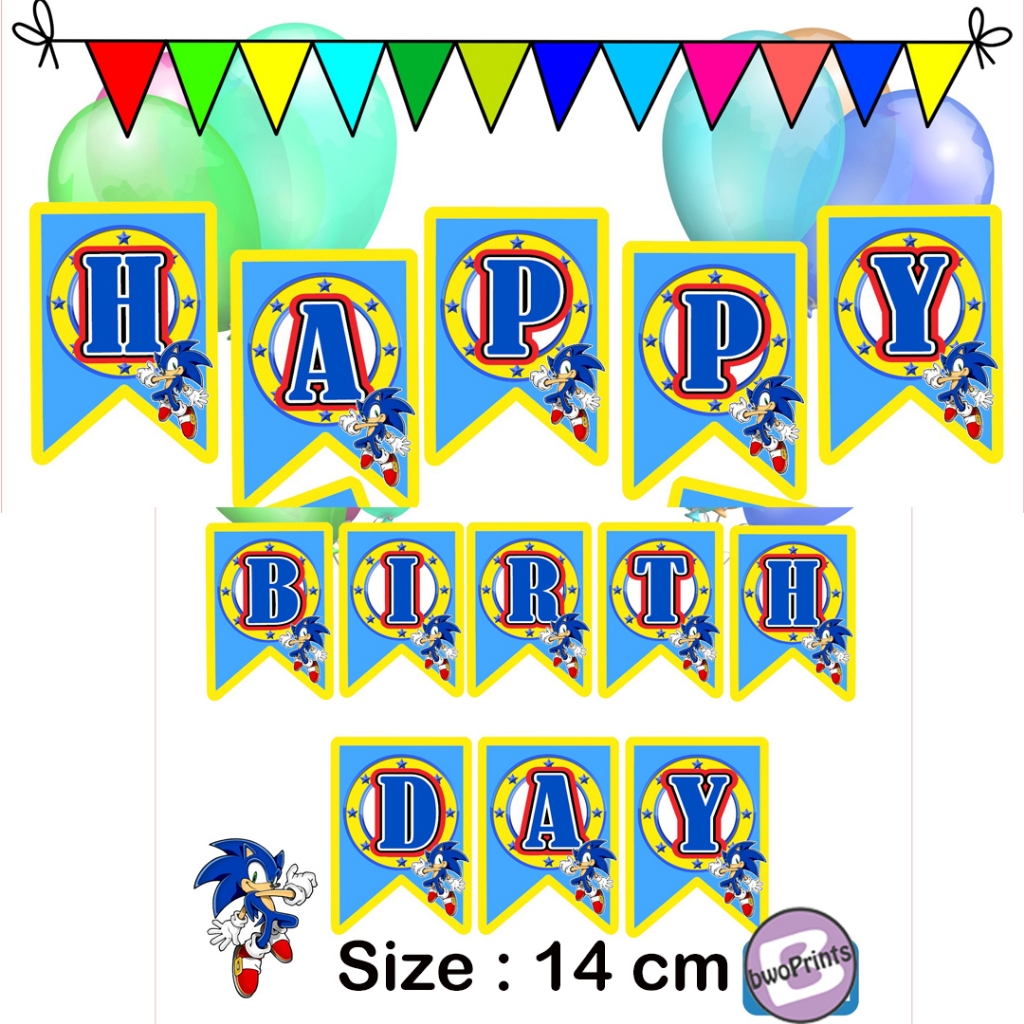 Sonic Happy Birthday Banner Cake Topper Birthday Party Celebrate ...