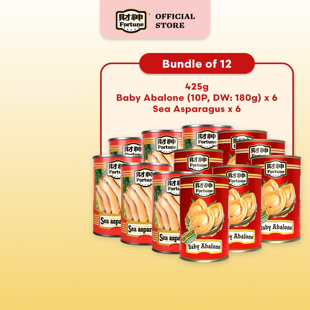 Bountiful Harvest 六六大顺 - Fortune Baby Abalone 425g (10P, DW: 180g) x 6 + Sea Asparagus 425g x 6 ...