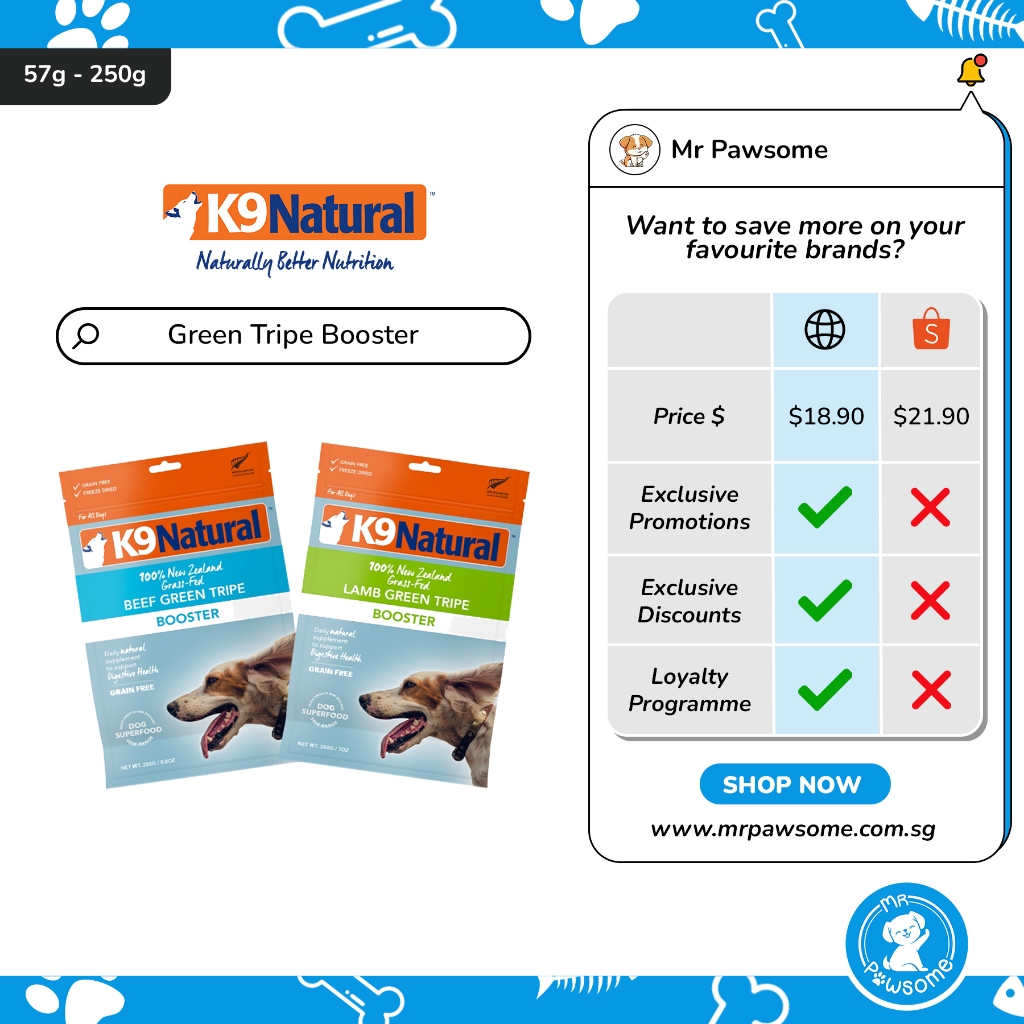 K9 Natural Dog Freeze Dried Beef & Lamb Tripe Booster (57g - 250g) | Shopee Singapore