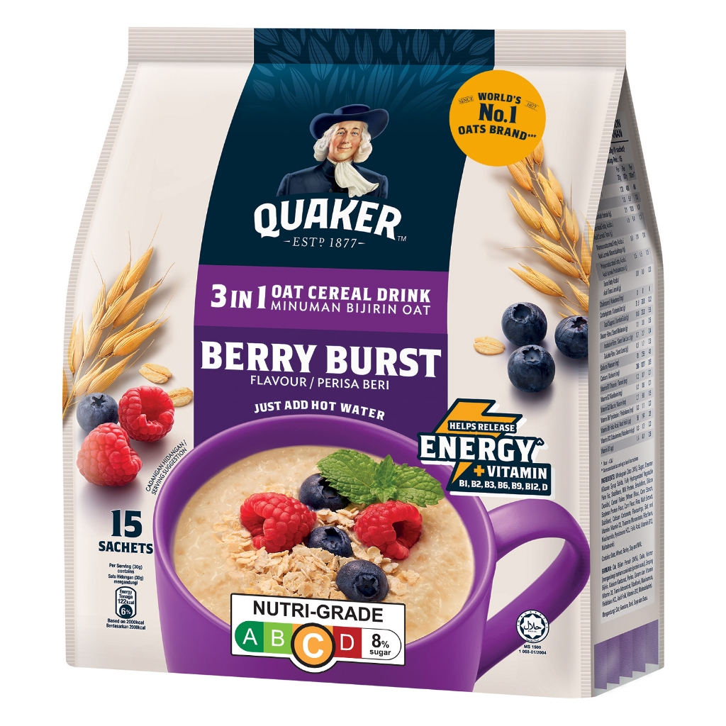 Quaker 3 in 1 Berry Burst Oat Cereal Drink (15 Sachets) | Shopee Singapore