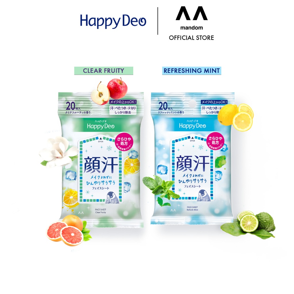 Mandom Happy Deo Face Sheet 20s (Refresh Mint / Clear Fruity) | Shopee ...