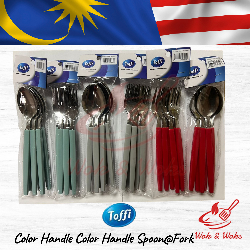 Toffi Brand Stainless Steel Color Handle Spoon@Fork / Sudu@Garpu ...