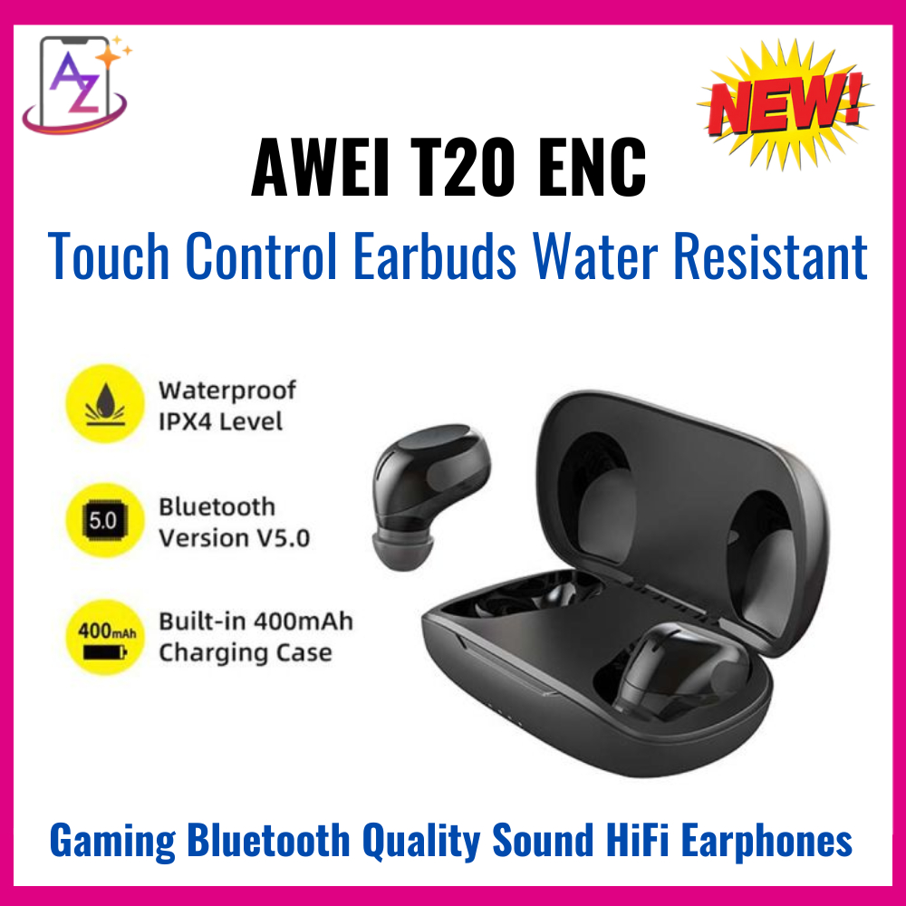 AWEI T20 ENC Touch Control Earbuds Water Resistant - Gaming Bluetooth ...