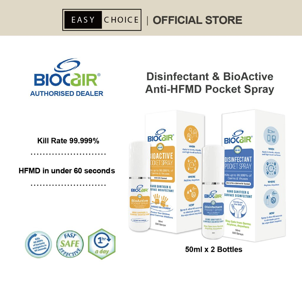 Biocair Disinfectant Pocket Spray 50ml Protect you from HFMD, Bacteria ...