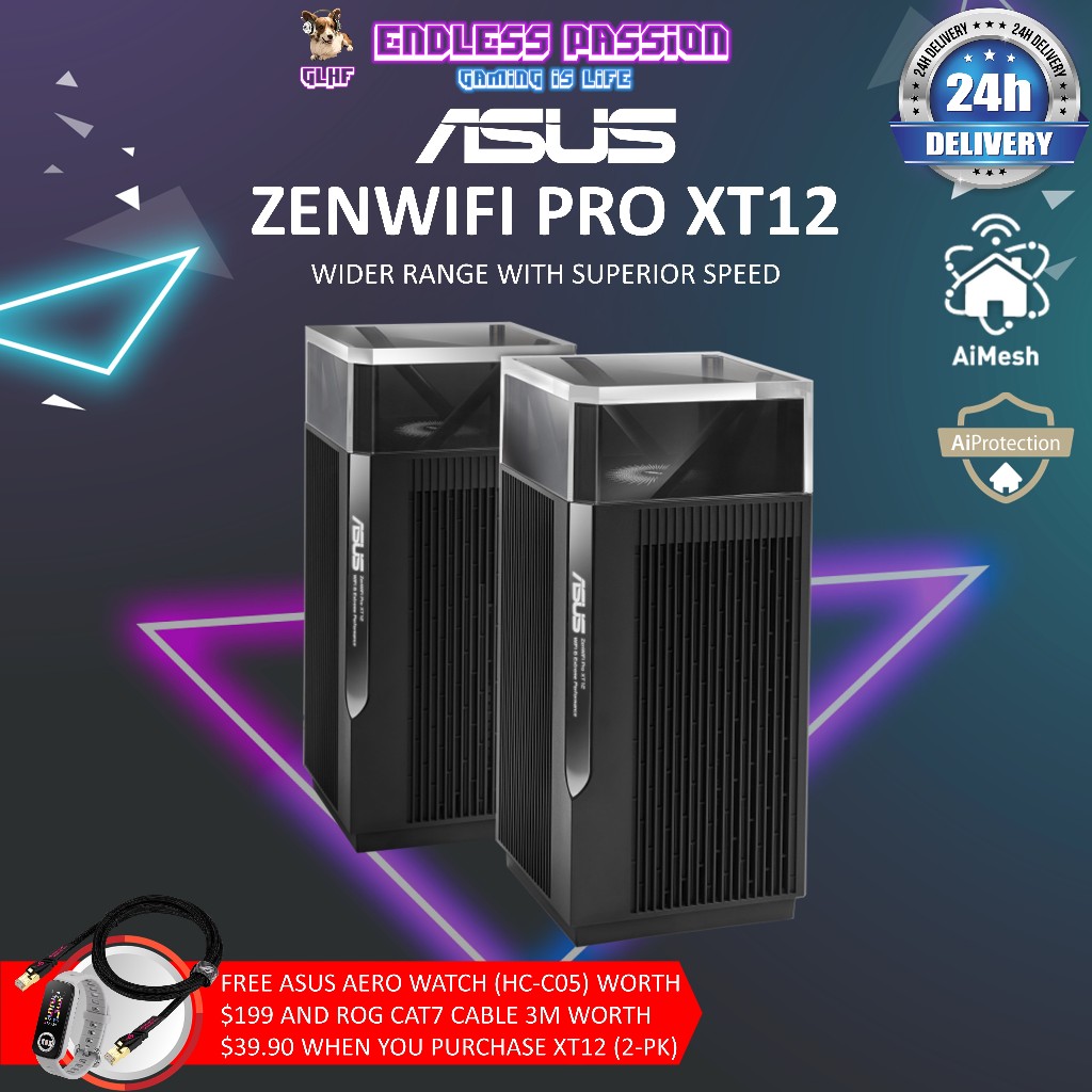 Asus ZenWiFi Pro XT12 (2PK) AX11000 Black Tri-band Mesh WiFi 6 Router ...