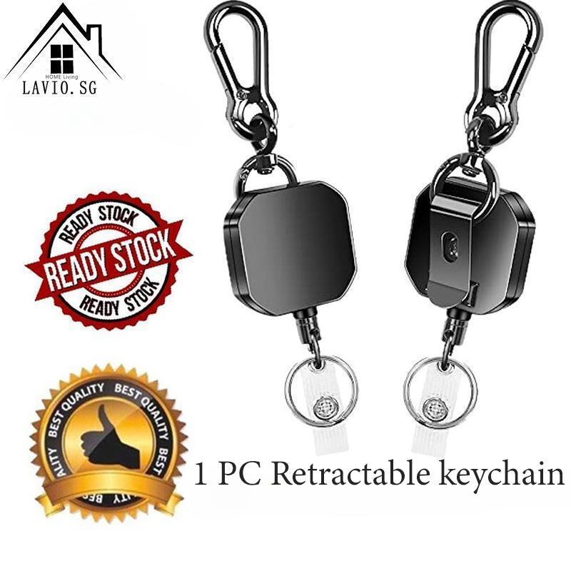 [SG] 1PC Keychain Retractable Keychain Heavy Duty Metal ID Badge Holder ...