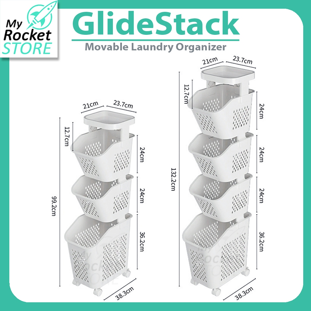 Multi-Tier Storage Basket with Wheels - Stackable Organizer for Laundry ...