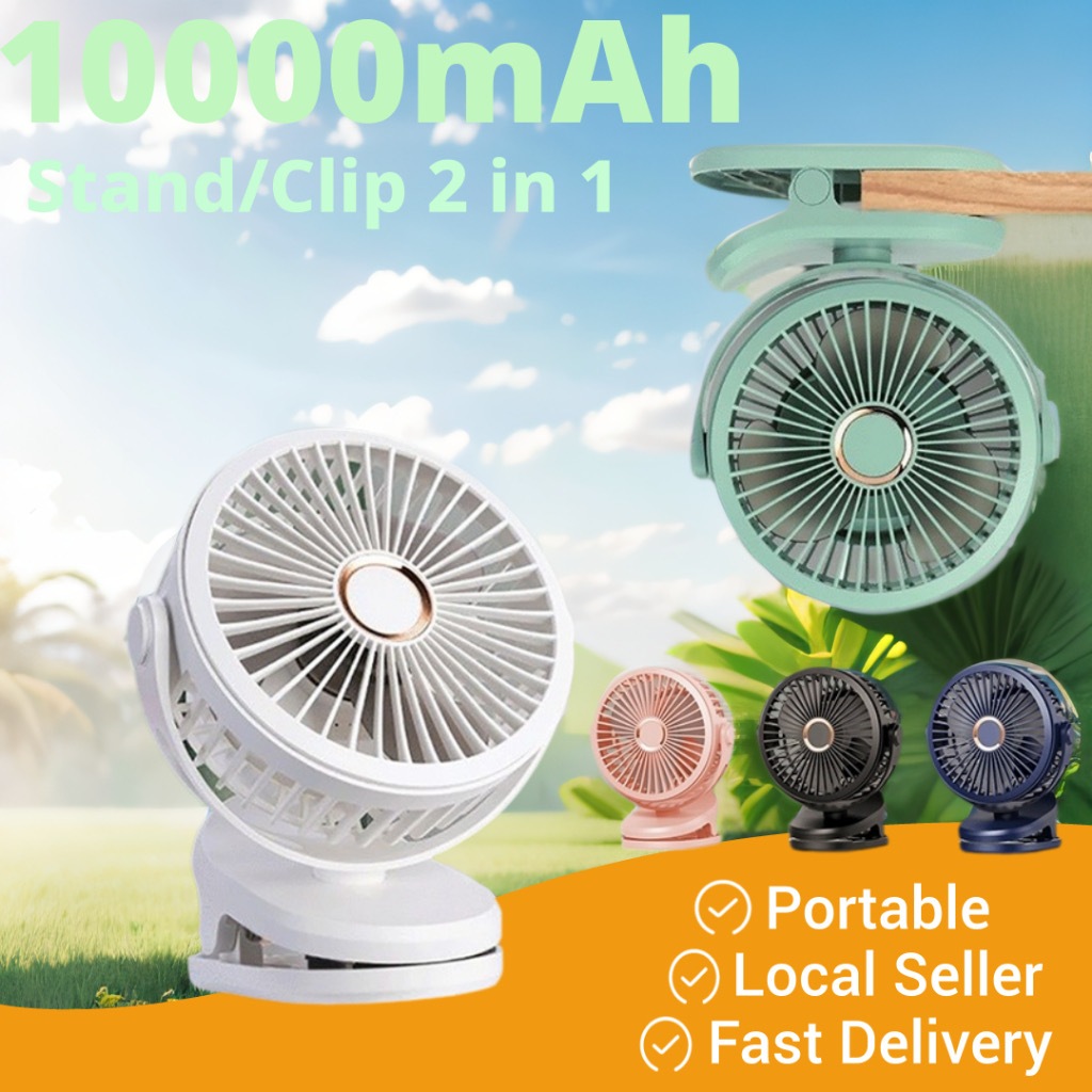 【SG STOCK】10000mAh Clip Fan Portable Desktop Fan 360° Rotation ...
