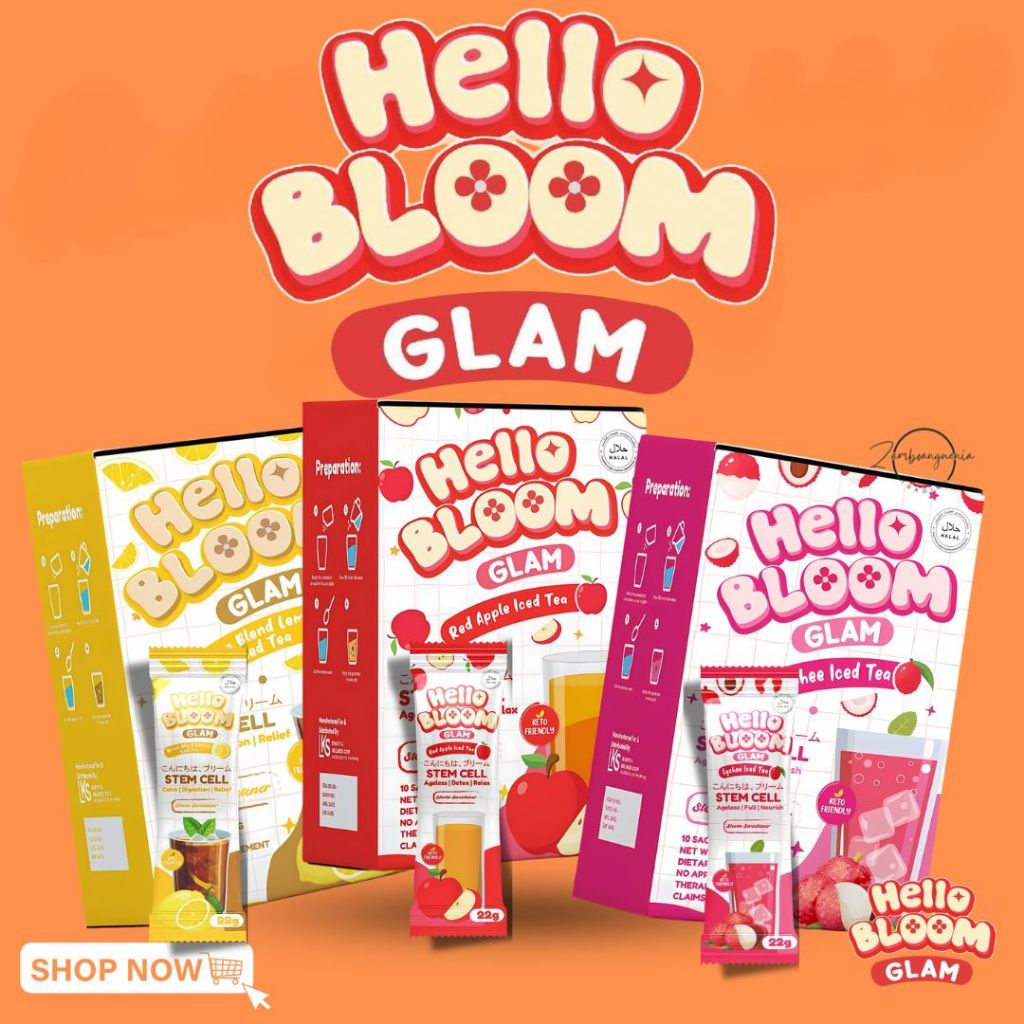 HELLO BLOOM GLAM Stem Cell Iced Tea (Lemon | Red Apple | Lychee) (18g x ...