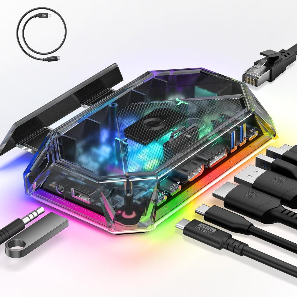 JSAUX 12-IN-1 RGB Docking Station Steam Deck Transparent Dock ROG Ally Legion Go Gaming Console ...