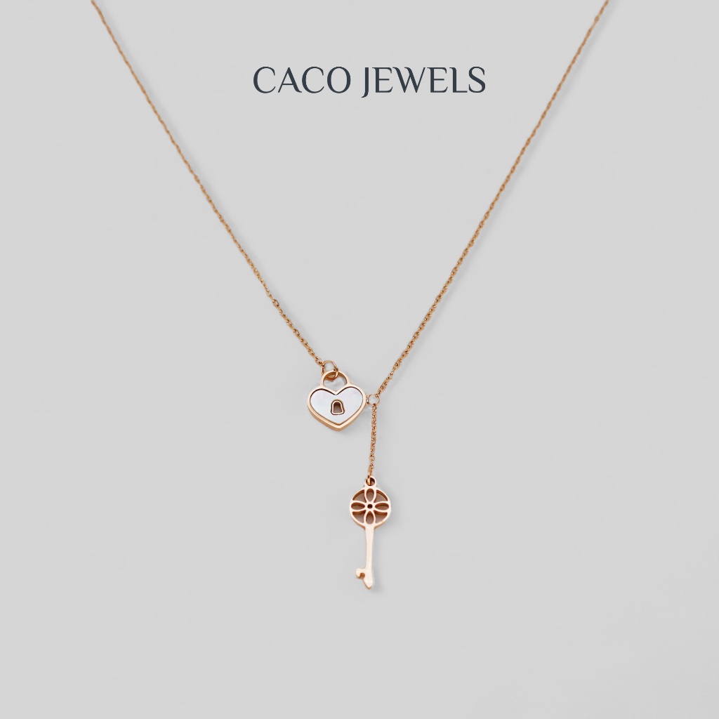 CACO 14K Rose Gold Plated Heart Lock Key Pendant Necklace with Mother ...
